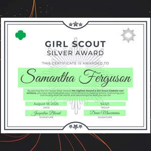 Girl Scout Silver Award Certificate | Printable PDF Template - Etsy Canada