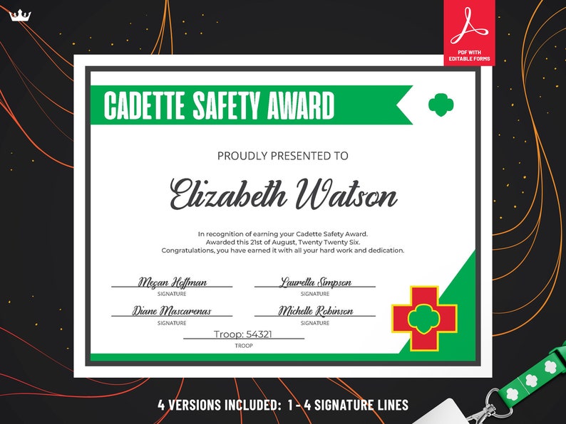 Girl Scout Cadette Safety Award Certificate | Printable PDF Template - Etsy