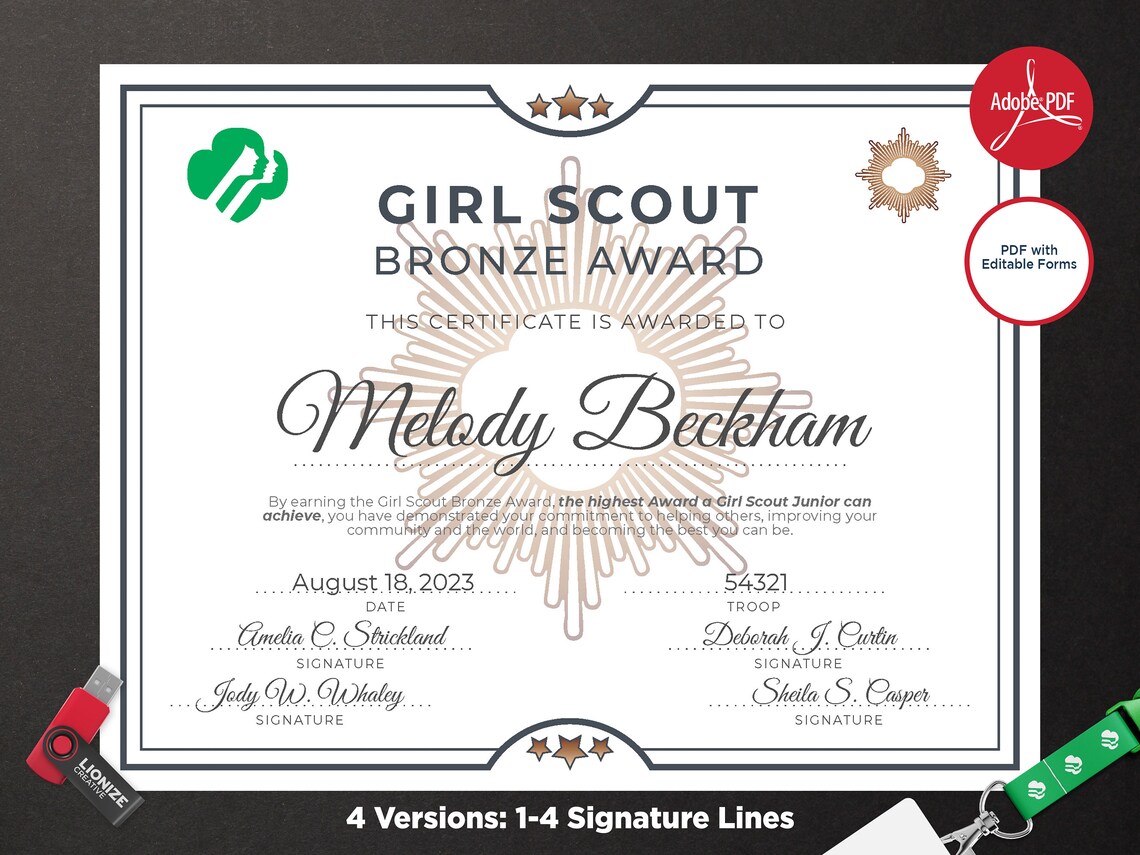 Girl Scout Bronze Award Certificate Printable PDF Template | Etsy India