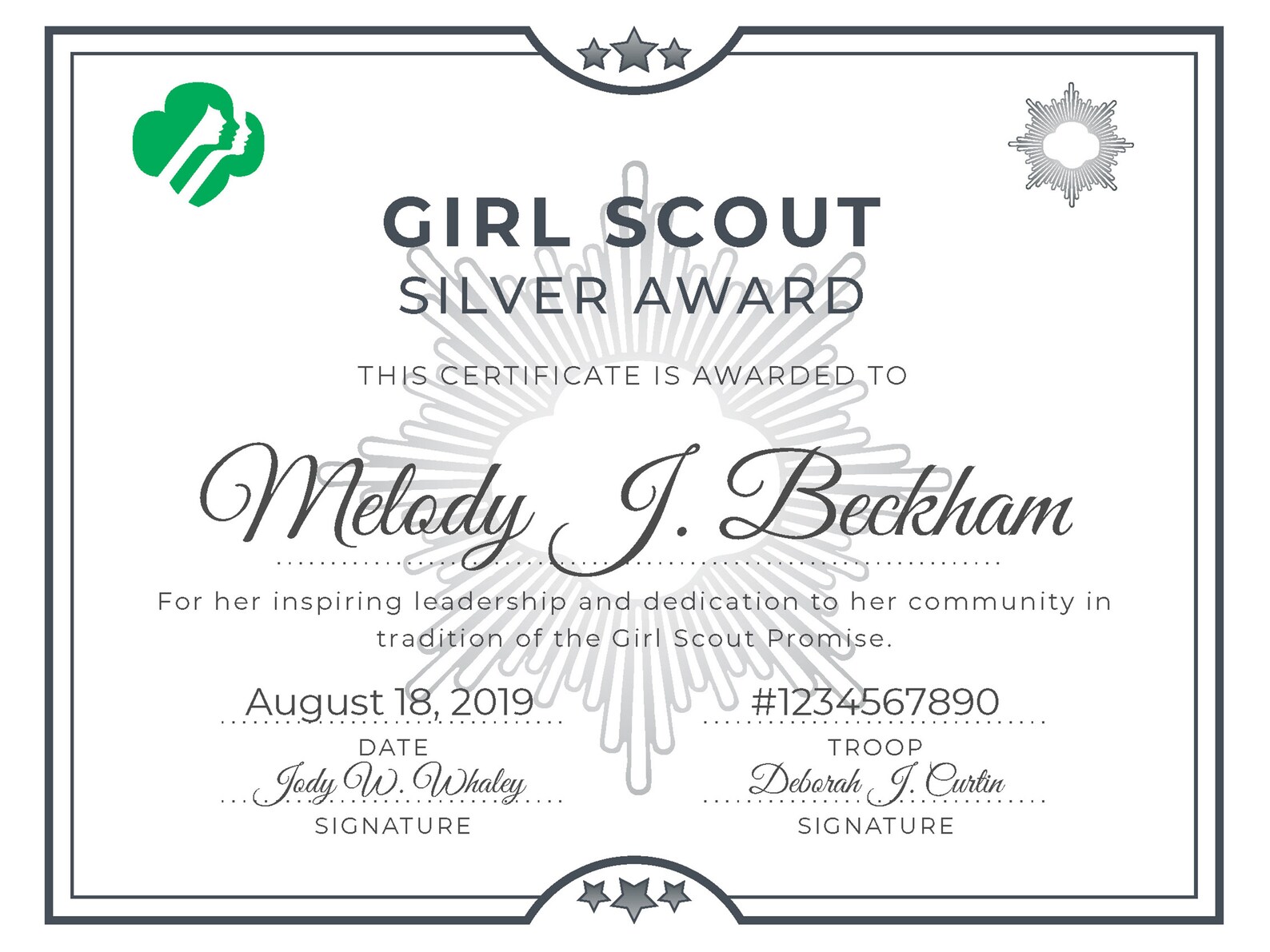Girl Scout Silver Award Certificate Printable PDF Template | Etsy