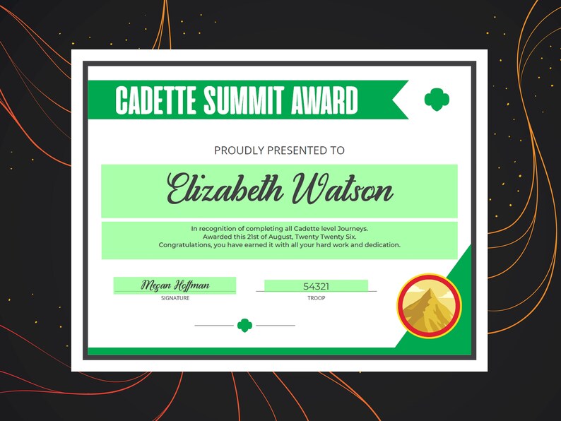 Girl Scout Cadette Summit Award Certificate | PDF Template - Etsy