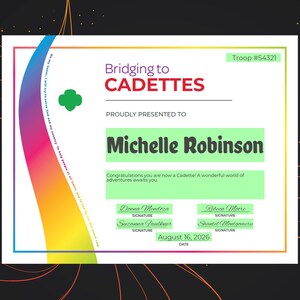 Girl Scouts Bridging to Cadettes Certificate | PDF Template - Etsy