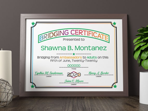 Girl Scout Bridging to Adults Certificate PDF Template | Etsy