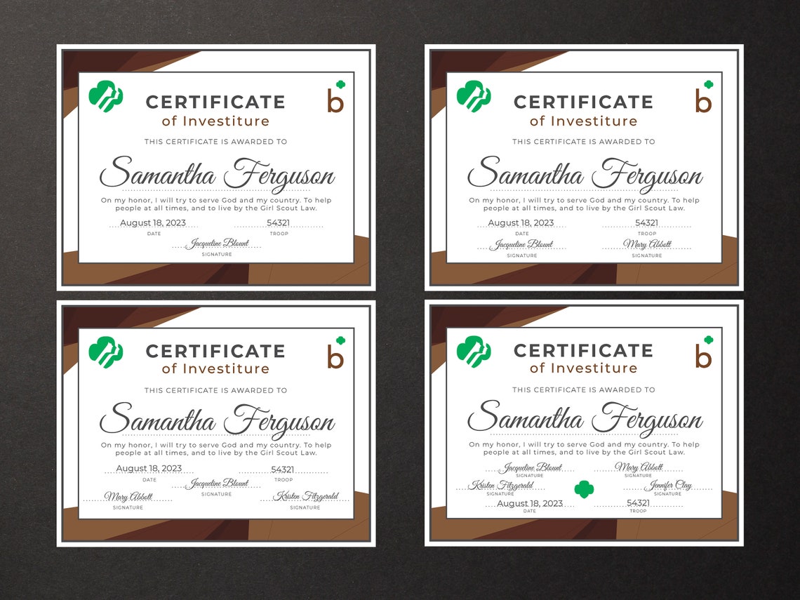 Girl Scout Brownie Investiture Certificate Printable PDF - Etsy