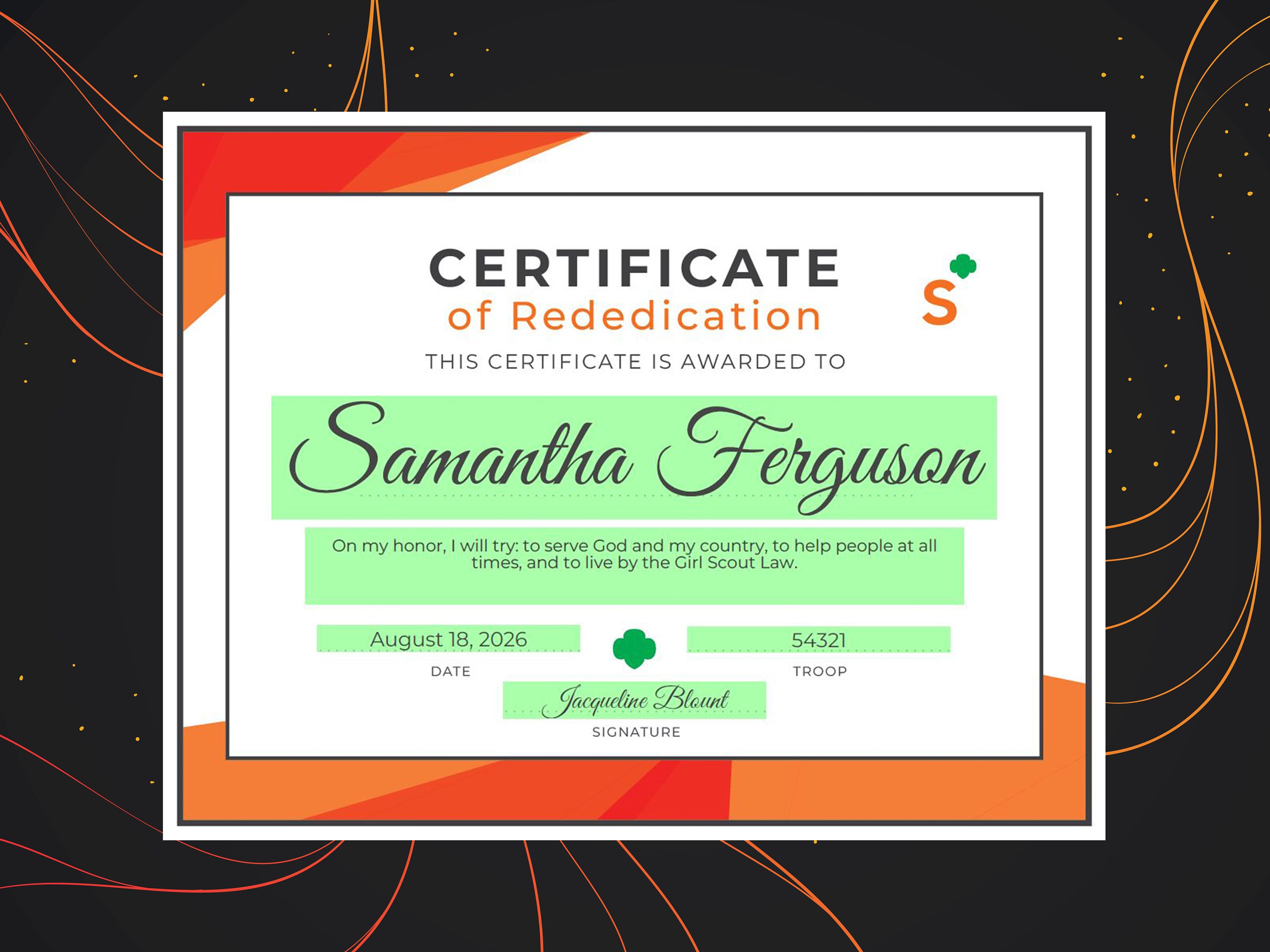 Girl Scout Senior Rededication Certificate | Printable PDF Template - Etsy