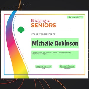 Girl Scout Bridging to Seniors Certificate | PDF Template - Etsy