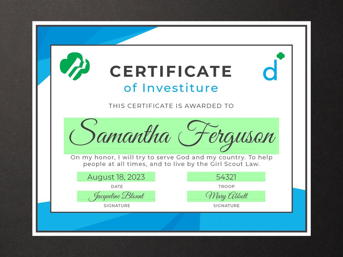 Girl Scout Daisy Investiture Certificate Printable PDF - Etsy
