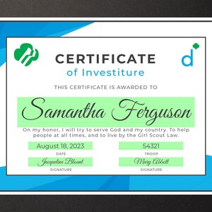 Girl Scout Daisy Investiture Certificate Printable PDF - Etsy