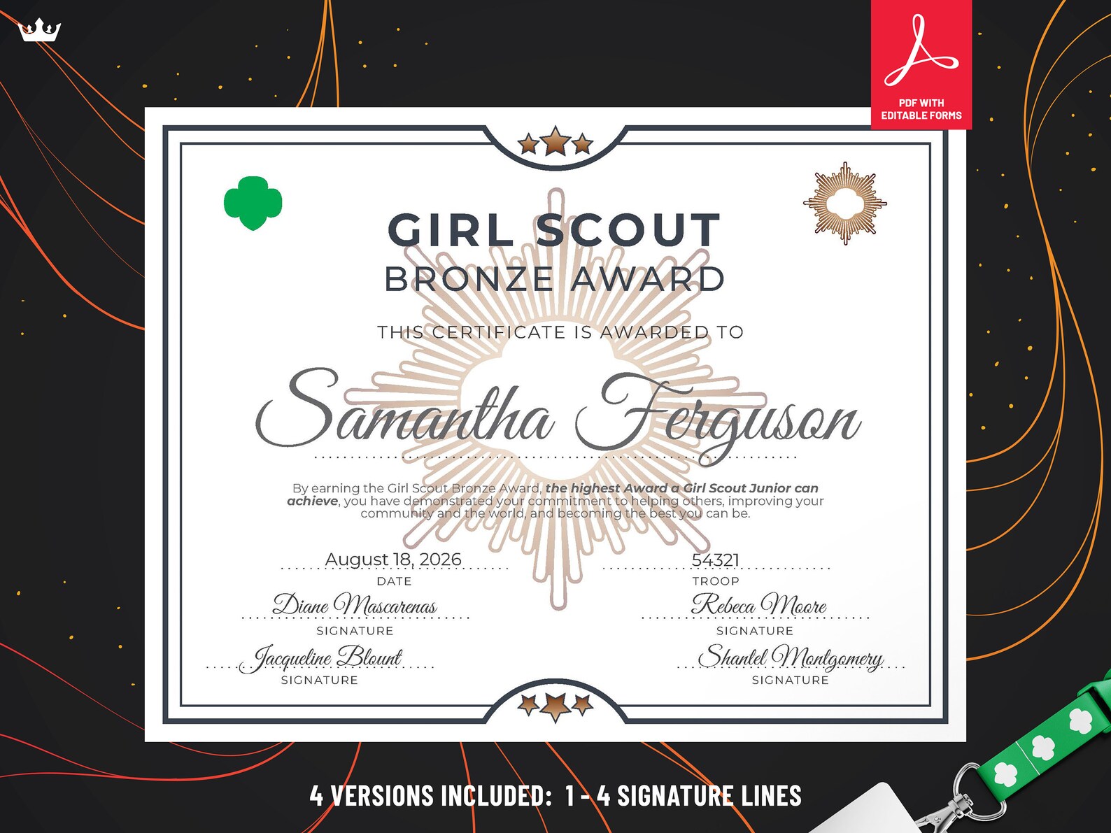Girl Scout Bronze Award Certificate | Printable PDF Template - Etsy