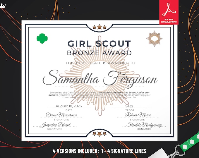 Girl Scout Bridging Certificate, Junior to Cadette Ceremony PDF Instant ...