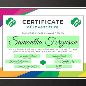 Girl Scout Investiture Certificate Printable PDF Template - Etsy