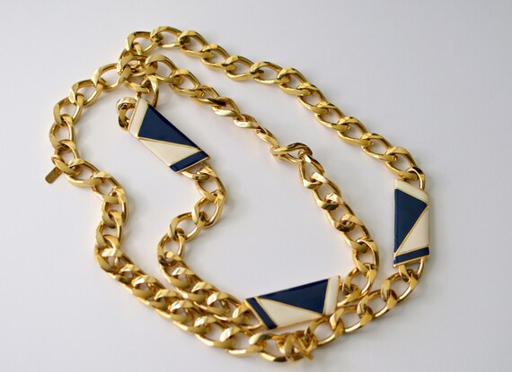 MONET Original vintage 22k Gold plated Chain and Enam… - Gem