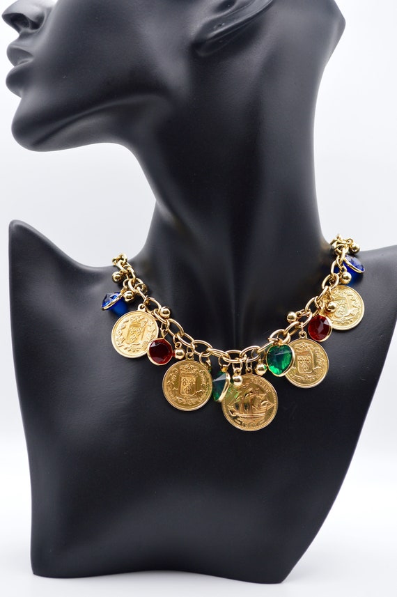 Vintage Charms Faux Gemstones and Coins Gold tone met… - Gem