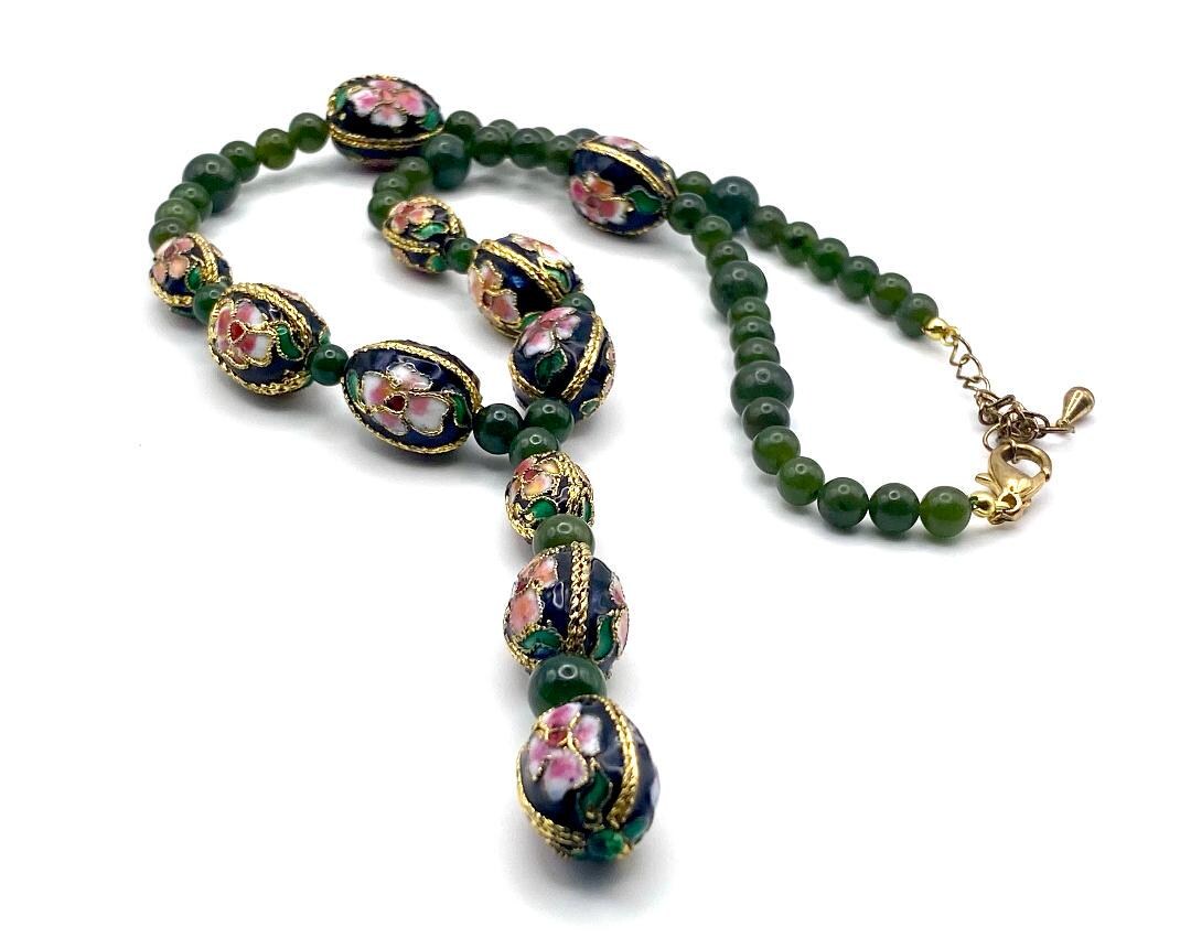 Chinese Nephrite Jade Cloisonné Pink Flowers With Gold Filigree Trim ...