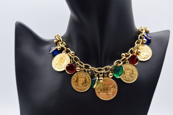 Vintage Charms Faux Gemstones and Coins Gold tone met… - Gem