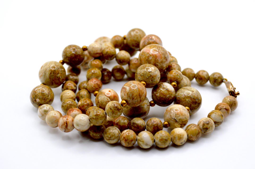 Vintage Chinese Jasper Beaded Necklace With Silver Clasp - Etsy