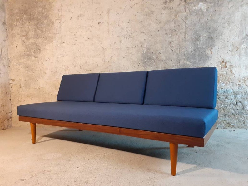 Daybed Sofa Teck and Blue Fabric by Ekornes Svanette Model | Etsy