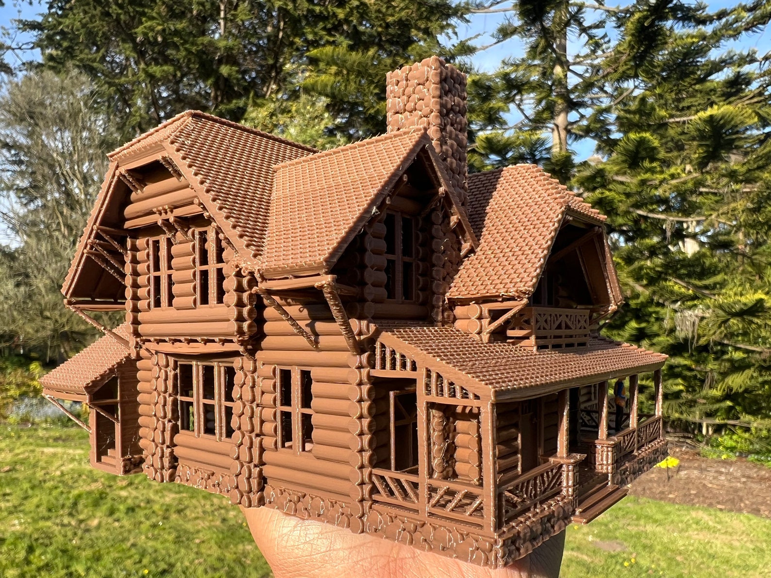 Miniature Brown Ho-scale Ranch House Log Cabin Built Assembled Old West ...