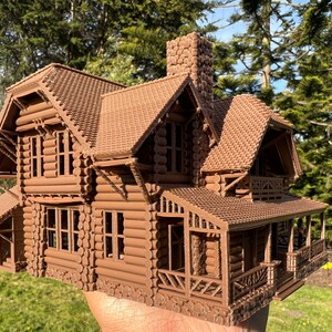 Miniature Brown Ho-scale Ranch House Log Cabin Built Assembled Old West ...