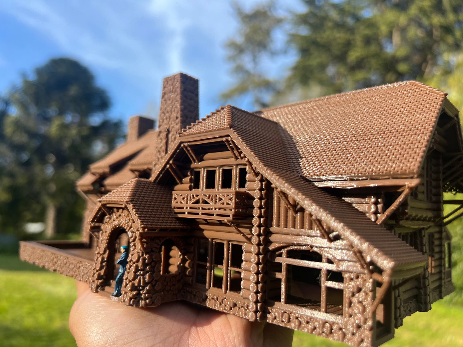 Miniature Brown Ho-scale Ranch House Log Cabin Built Assembled Old West ...