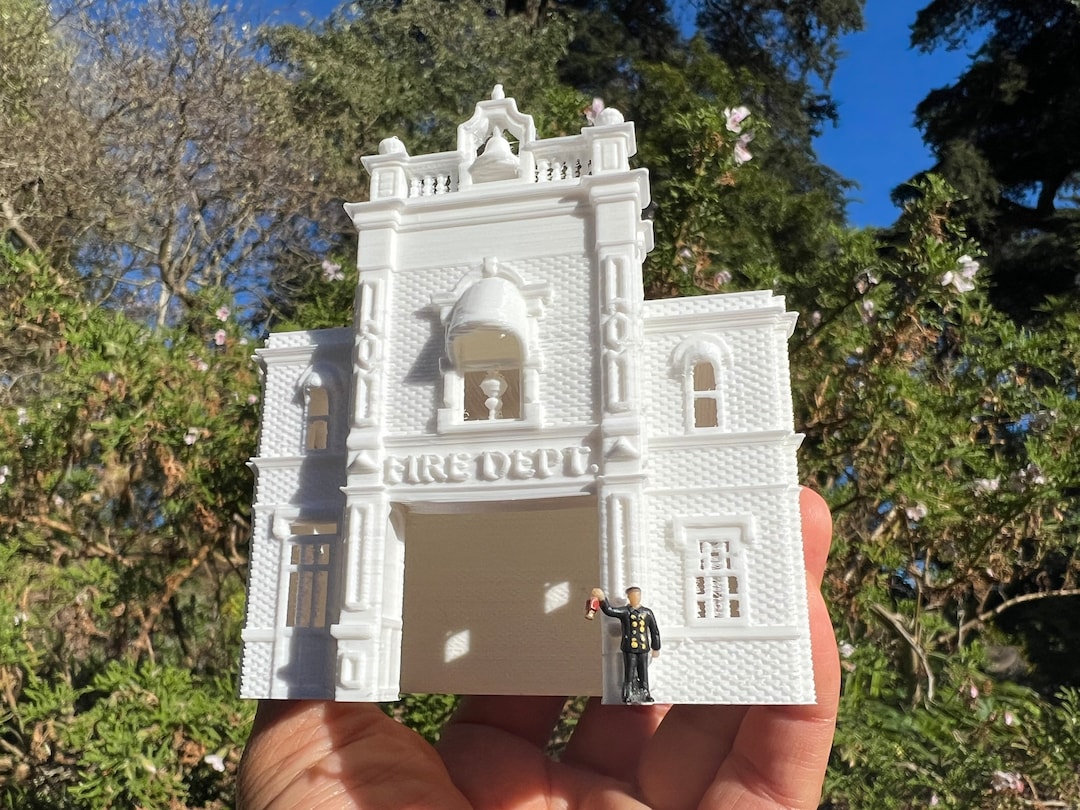 Small Miniature N-scale Victorian Main Street FIREHOUSE Assembled White ...