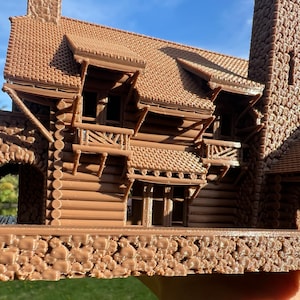 Miniature Brown Ho-scale Ranch House Log Cabin Built Assembled Old West ...