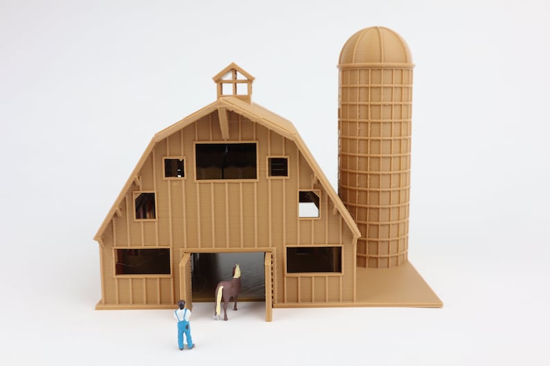 Miniature Ho-scale Wood Color Barn and Silo Old West Frontier Assembled ...