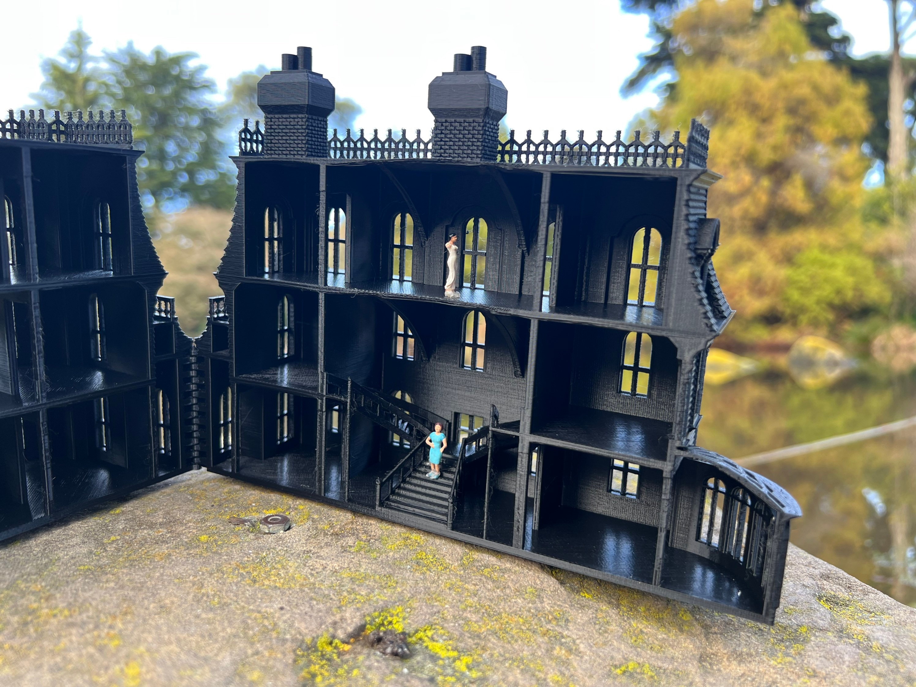 Opening Miniature #37 Black Ho-scale Addams House Victorian Mansion ...