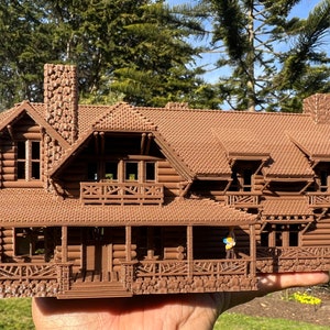 Miniature Brown Ho-scale Ranch House Log Cabin Built Assembled Old West ...