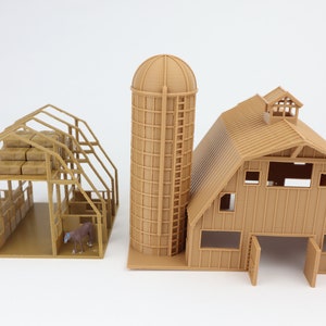 Miniature Ho-scale Wood Color Barn and Silo Old West Frontier Assembled ...