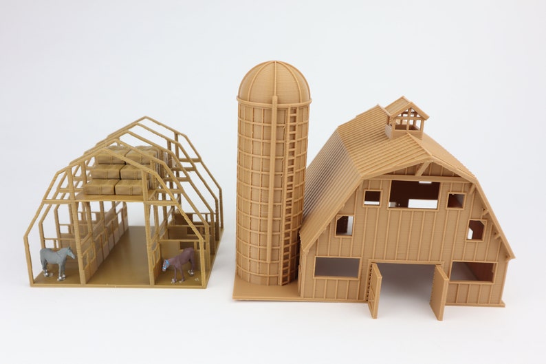 Miniature Ho-scale Wood Color Barn and Silo Old West Frontier Assembled ...