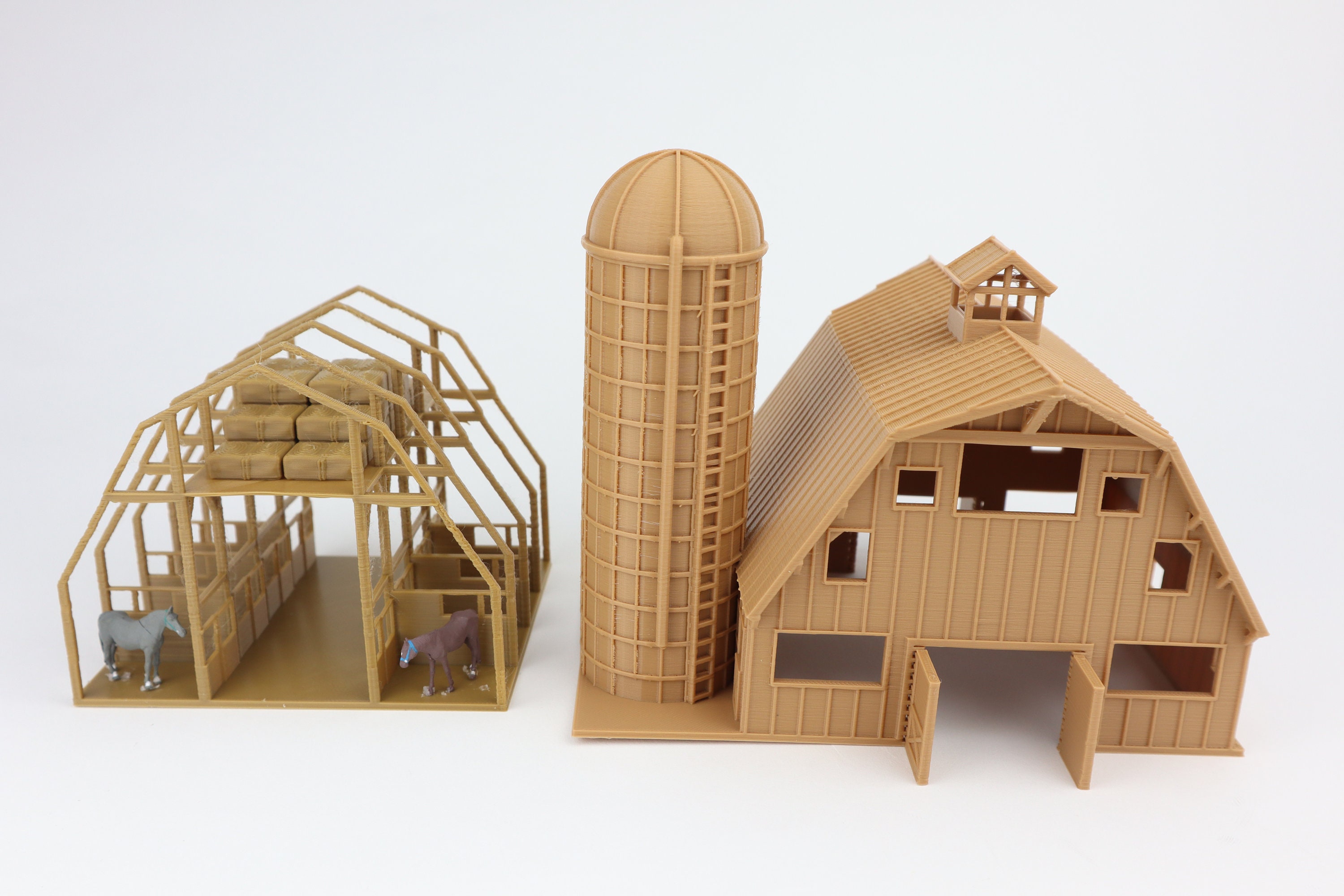 Miniature Ho-scale Wood Color Barn and Silo Old West Frontier Assembled ...