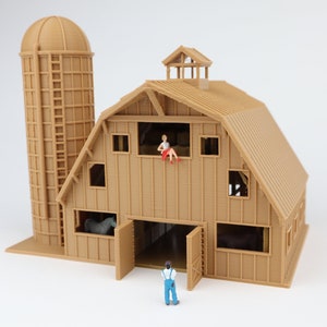 Miniature Ho-scale Wood Color Barn and Silo Old West Frontier Assembled ...