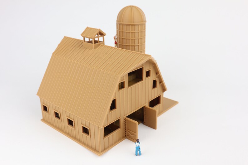 Miniature Ho-scale Wood Color Barn and Silo Old West Frontier Assembled ...