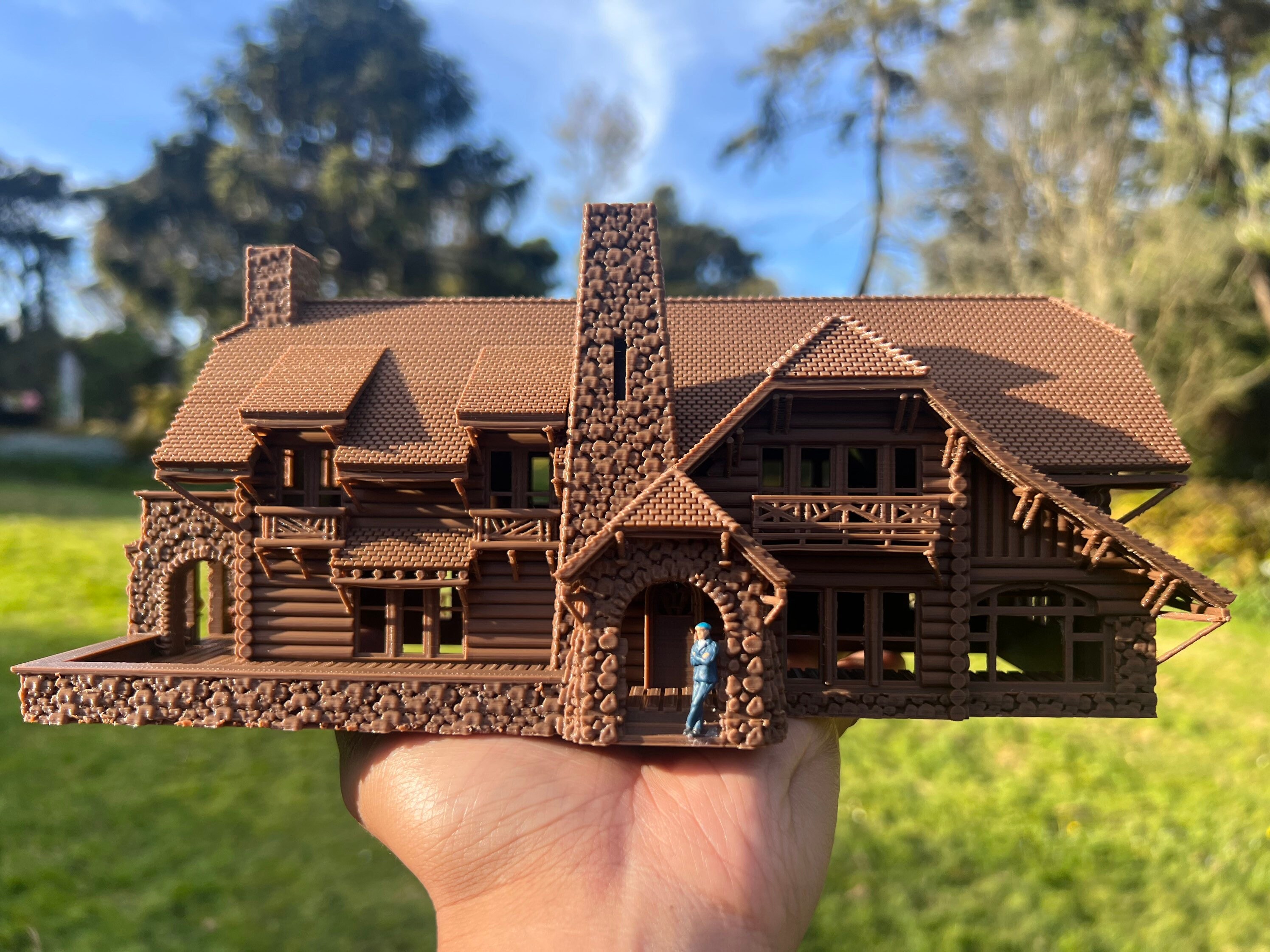 Miniature Brown Ho-scale Ranch House Log Cabin Built Assembled Old West ...