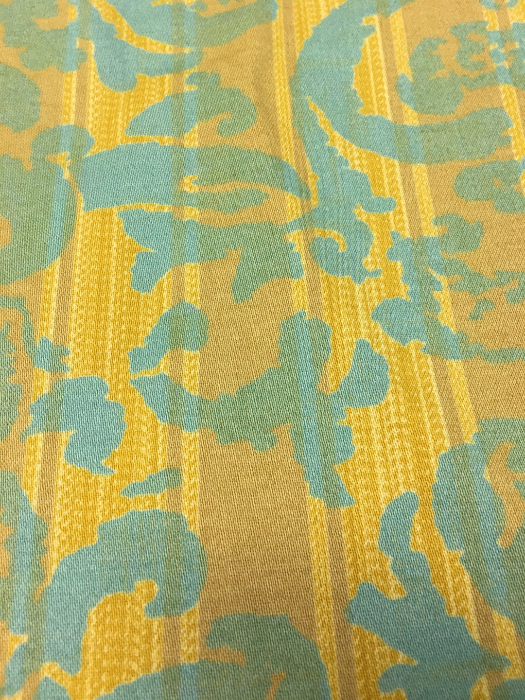 SALE: 9 yards, Carleton House Vertical Strié Pattern Teal and Yellow ...