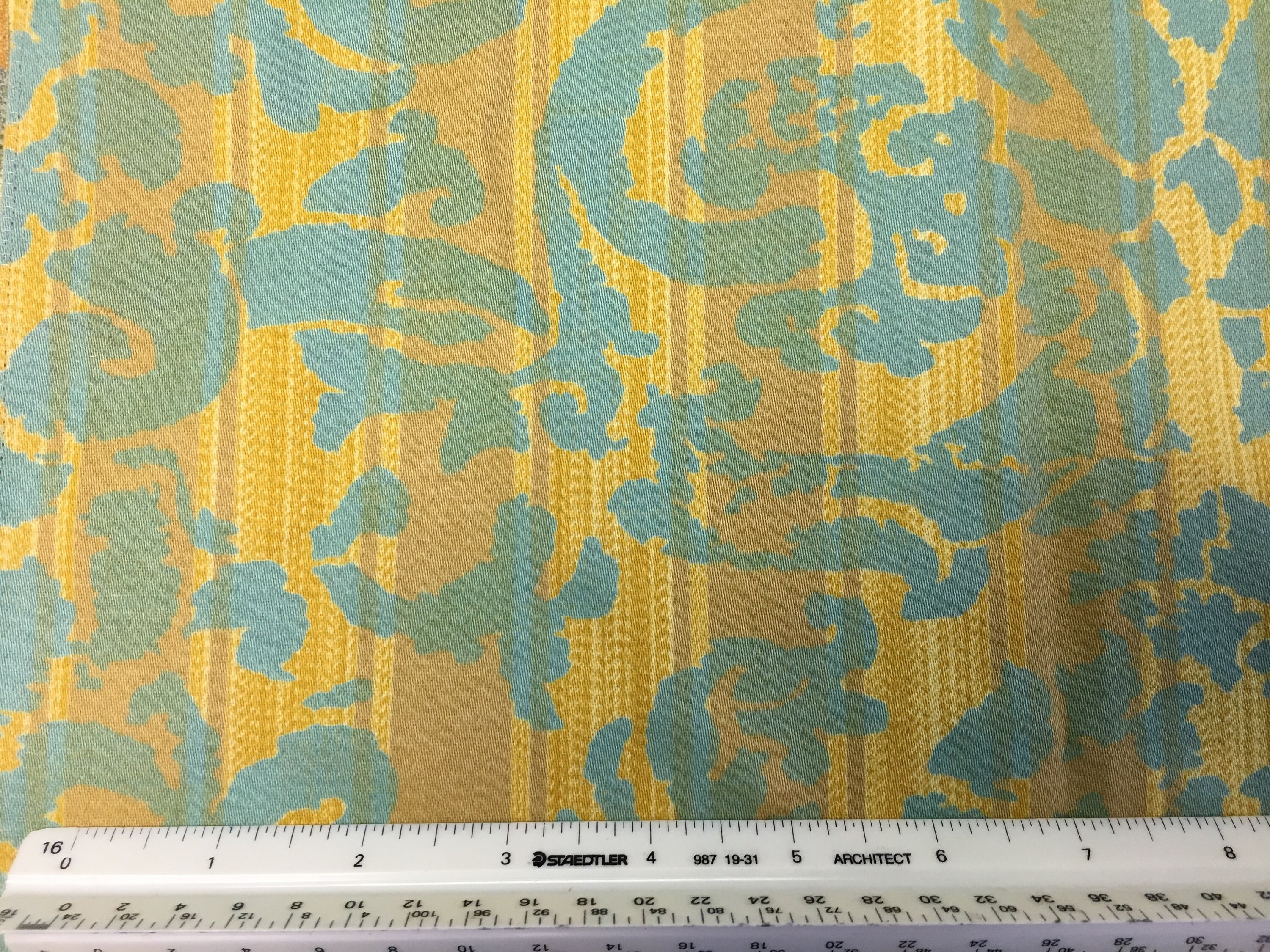SALE: 9 yards, Carleton House Vertical Strié Pattern Teal and Yellow ...