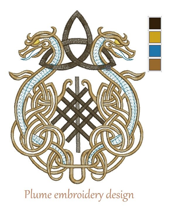 Dragon Viking interlacing embroidery machine file / | Etsy