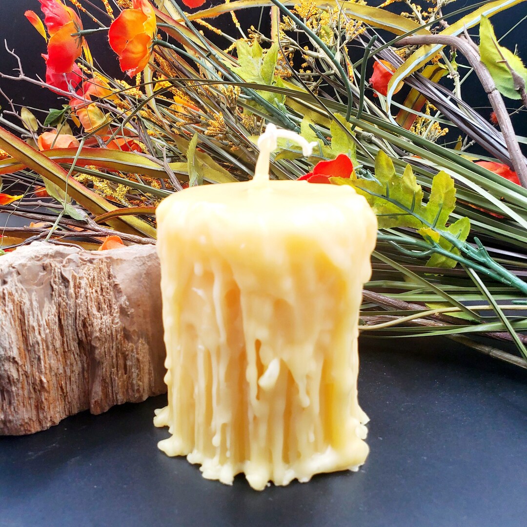 Funk Free Drip Pillar 100% Beeswax Candle Natural Hand Dripped Natural ...