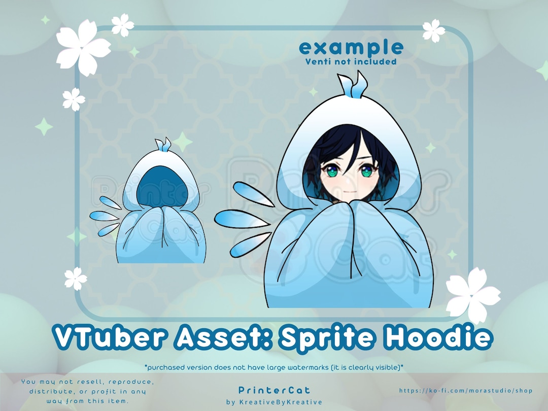 Genshin Impact Theme Vtuber Asset, Venti Sprite Theme, Light Blue Hoodie, Blankie, Blanket, With ...
