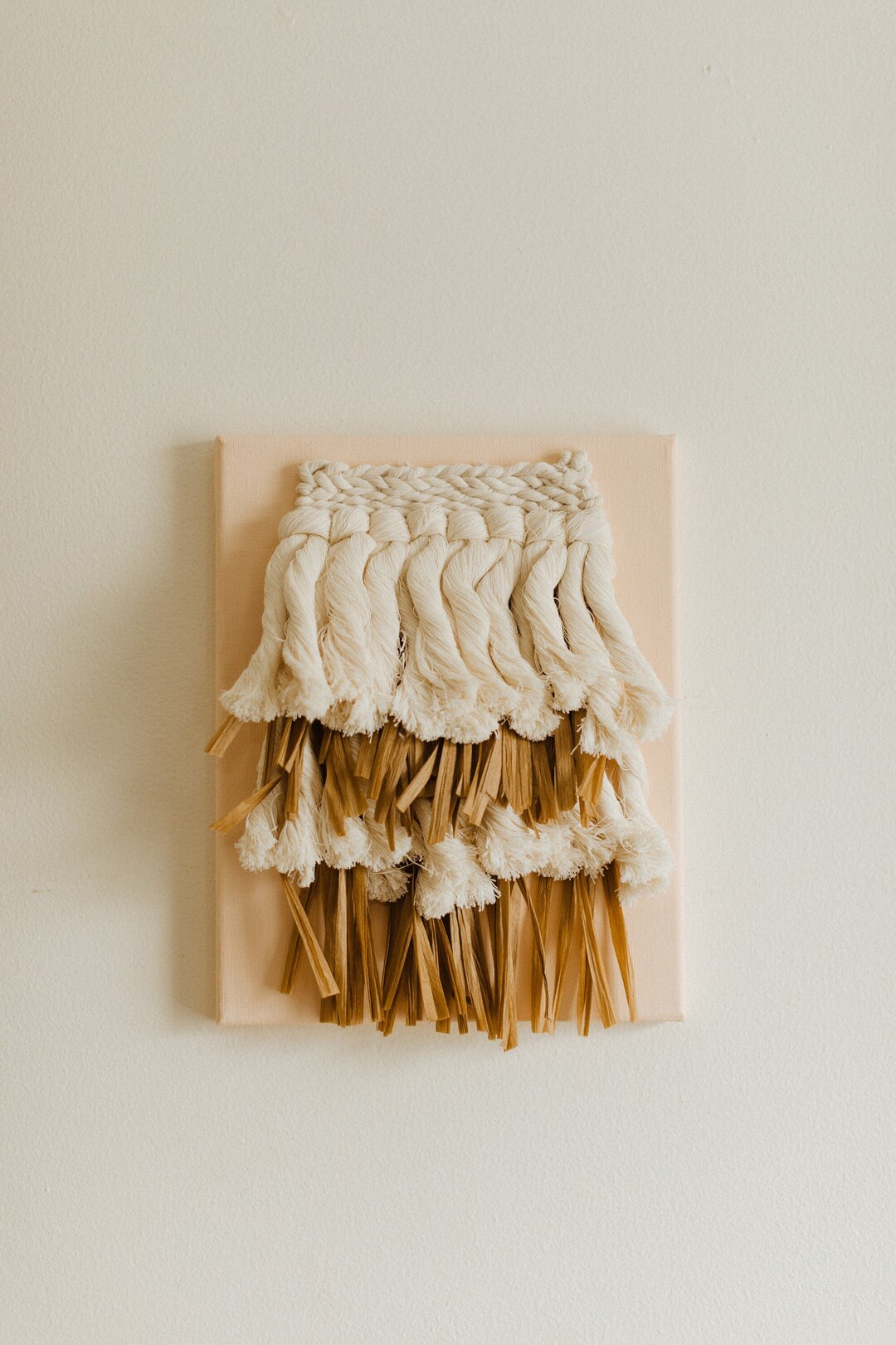 Cotton + Raffia Weaving on Light Pink Canvas - Etsy