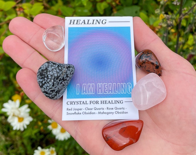 Healing Crystal Set // I Am Healing Gemstone Gift Set // Healthy Tumble ...