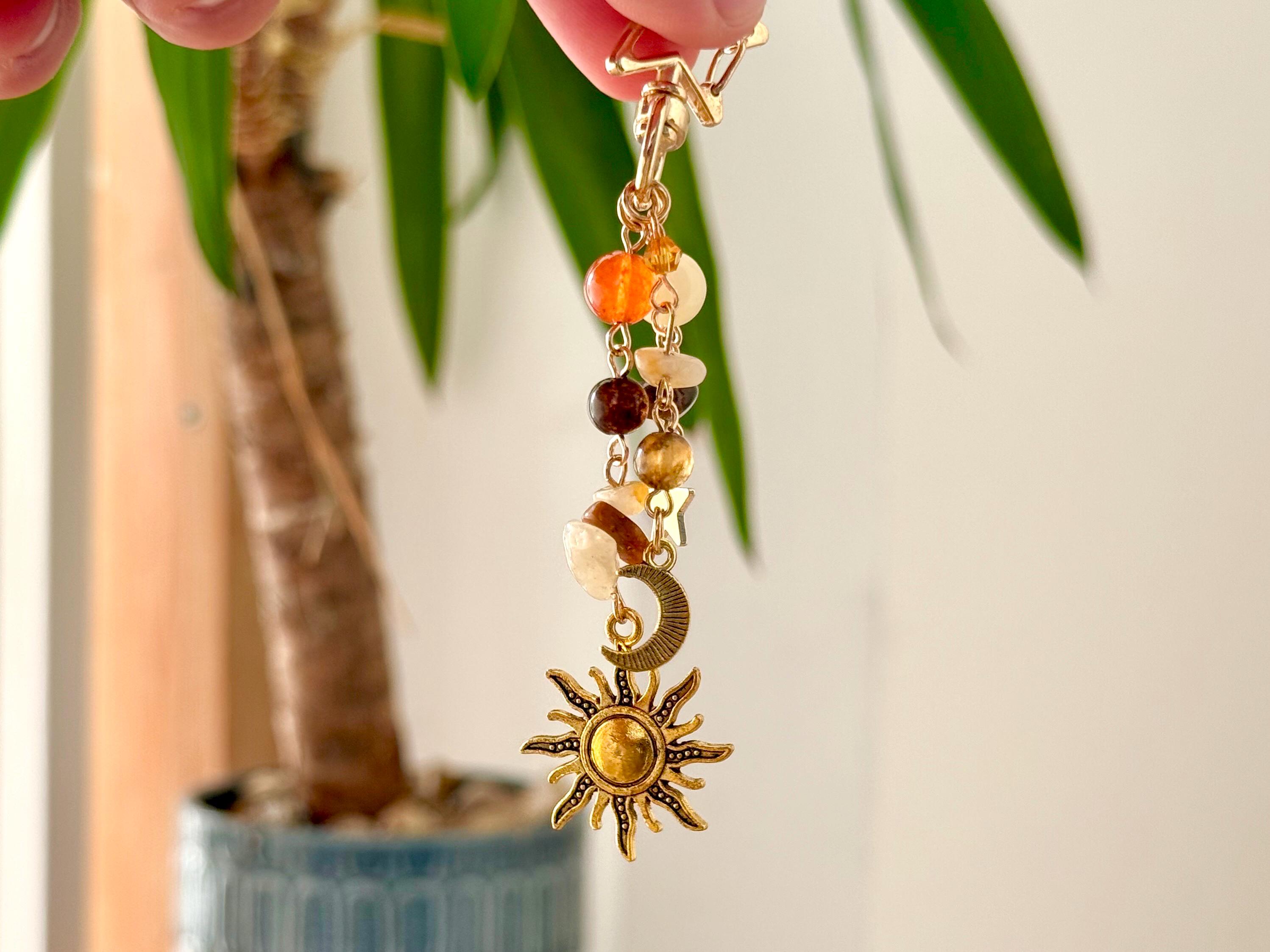 Sun and Moon Keyring | Bohemian Crystal Geometric Celestial Keychain ...