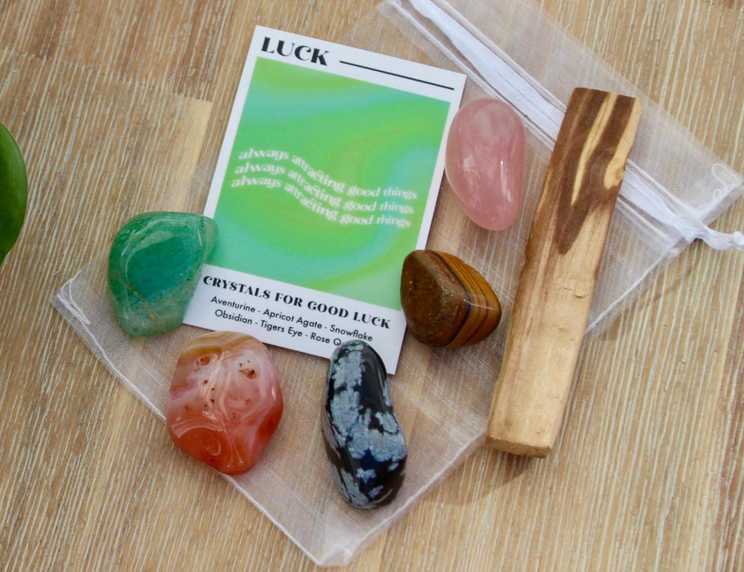 Luck Crystal Set With Palo Santo // Lucky Tumbled Stone Charm Set ...