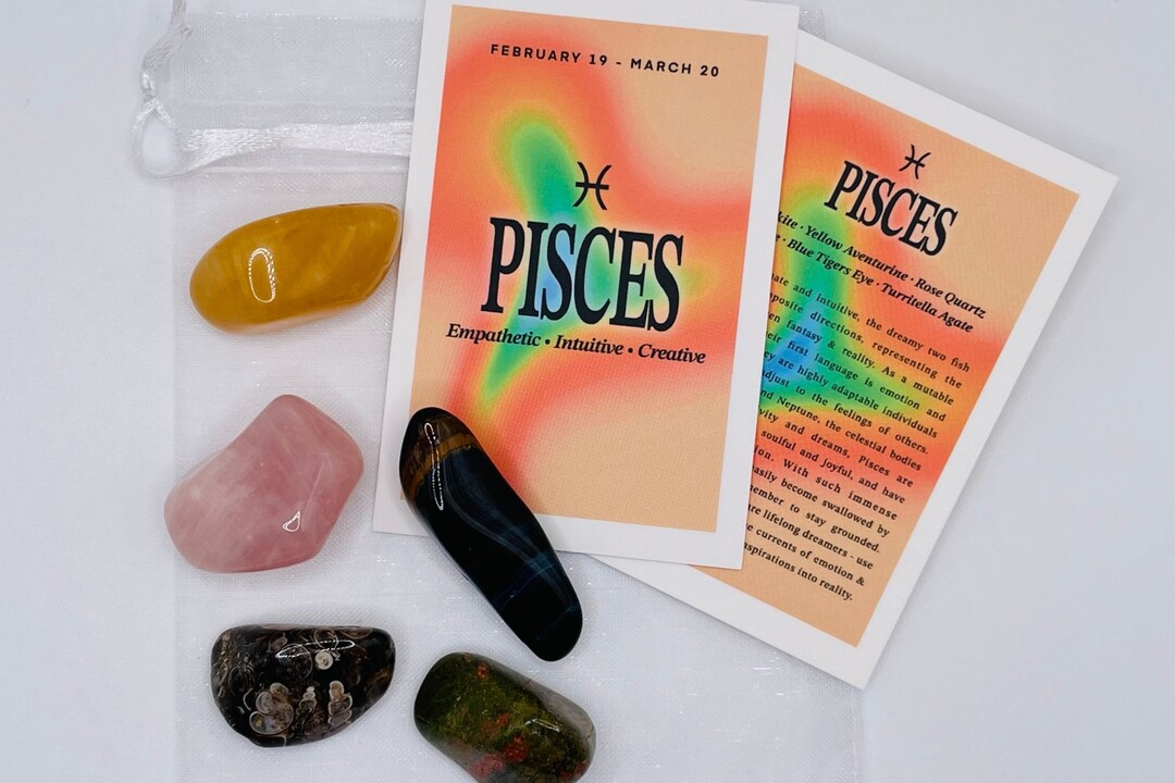 Pisces Crystal Set // Zodiac Sign Tumbled Stones - Astrology Gemstone ...