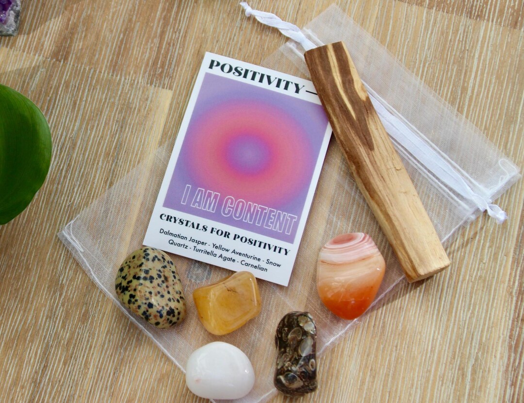 Positivity Crystal Set With Palo Santo // Happy Tumbled Stone Gift Set ...