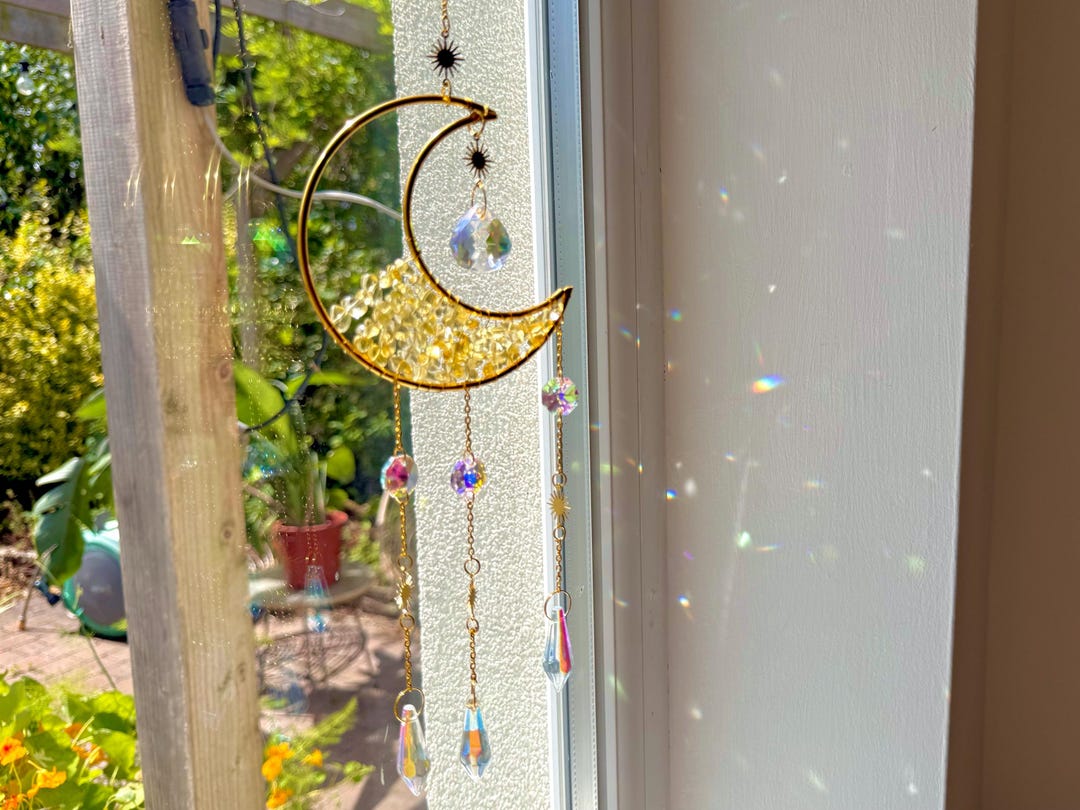 Crystal Chip Moon Sun Catcher | Luna Phase Spiritual / Bohemian Room ...