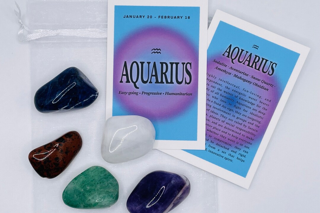 Aquarius Crystal Set // Zodiac Sign Tumbled Stones - Astrology Gemstone ...