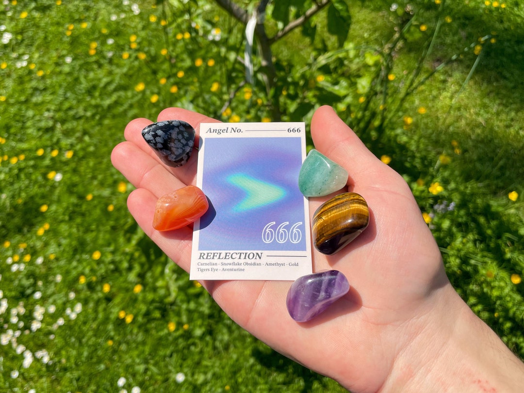 666 Angel Number Crystal Set // Triple Six Number Sequence Gemstone ...