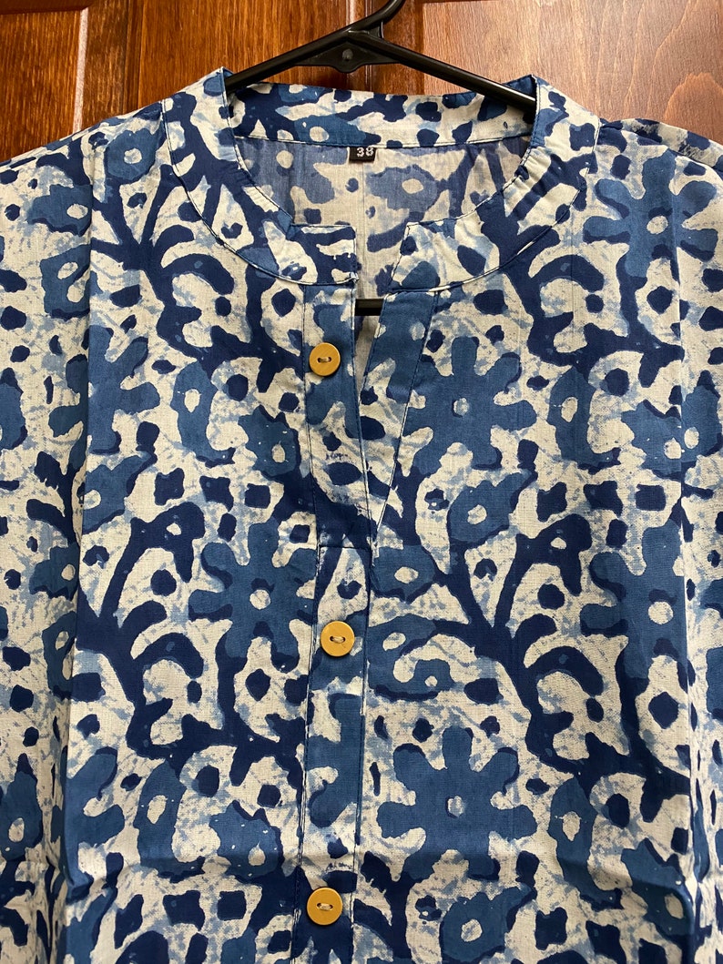 Indigo Clematis Tunic Cotton Print Shirts for Women Short - Etsy